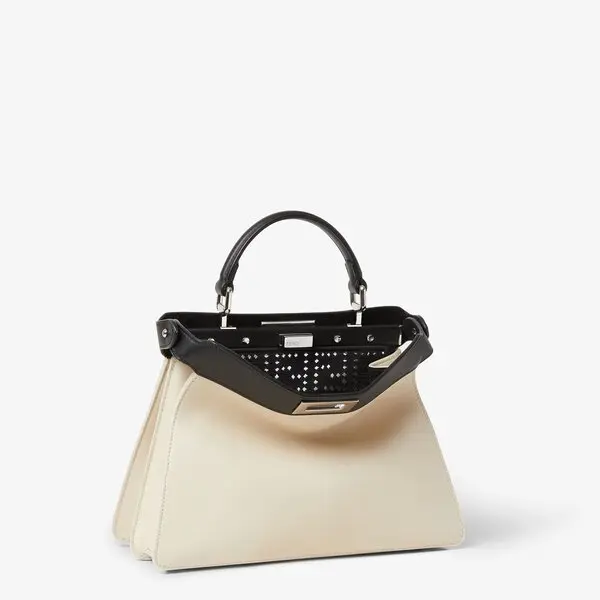 Fendi Peekaboo® Iseeu Small Parchment-colored Leather Bag With Ff Mirrors
